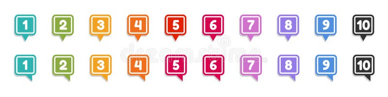 Button Map Pointer Set with Number Bullet Point from 1 To 10 - Vector ...