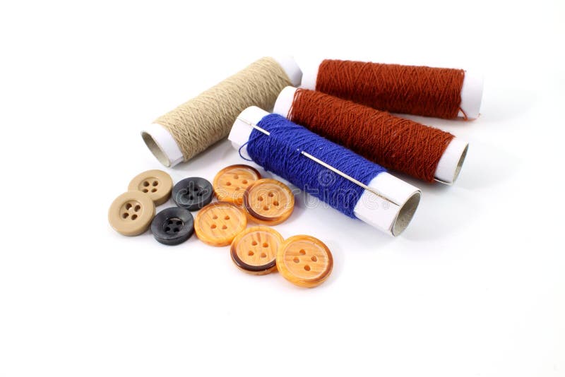 Button Needle Thread and Fabric. Stock Photo - Image of material ...