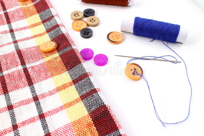Button Needle Thread and Fabric. Stock Photo - Image of bobbin ...