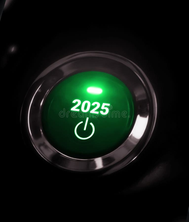 2025 Button New Year Style Background with Glowing Green Light. Power ...