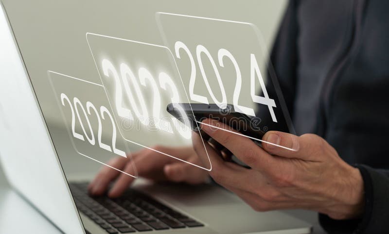 Button 2023, 2024 Numbers on Virtual Screen Stock Image - Image of ...