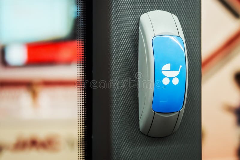 Button for Passengers with Strollers in a Modern Bus, Electric Bus ...
