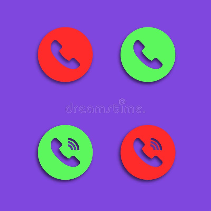 Button Phone Icon in Red and Green Color with Shadow. Phone Button ...