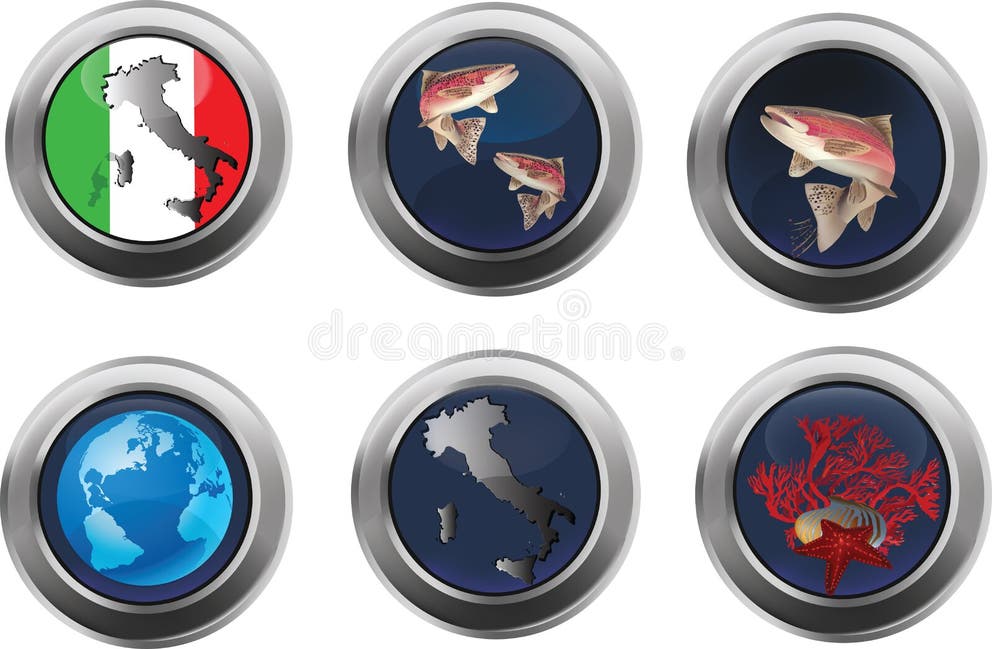 Button with Reflections Inside Various Identifying Images Stock Vector ...