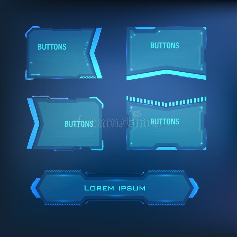 Button Set Techno-futuristic Style Sci-fi Color Blue 4 Stock Vector ...
