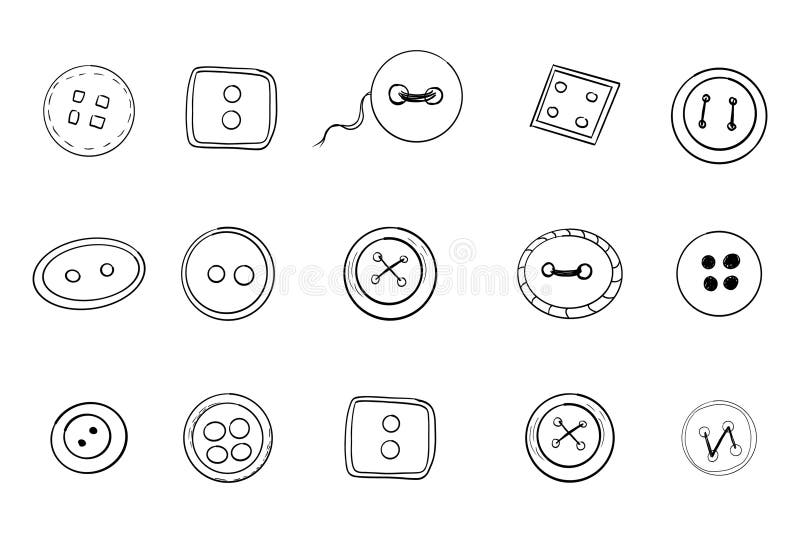 Button Sewing Item Set Hand Drawn Line Doodle Sketch. Plastic Vintage ...