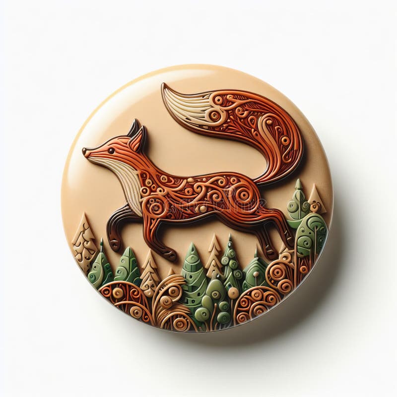 A Button Shaped Like a Wild Fox Running through a Digi Stock Photo ...