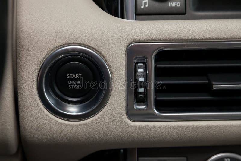 Button Start And Turn Off The Ignition Of The Car Engine Close-up On ...