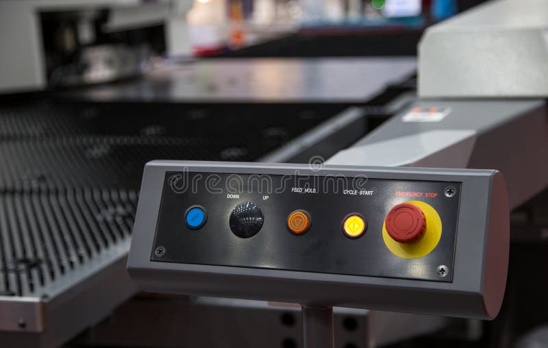 Button Station of Cutting Machine Stock Photo - Image of button ...