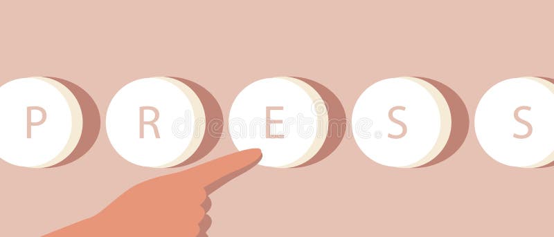 Button with the Text PRESS and Finger, Flat Vector Stock Illustration ...
