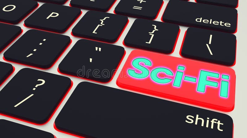 Button with Text Sci-Fi Laptop Keyboard. 3d Rendering Stock ...