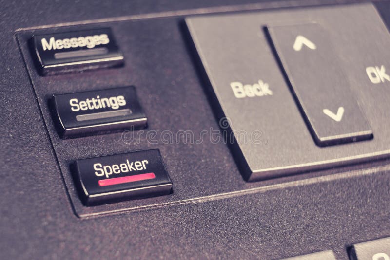 Button with Text Speaker, Messages and Setting on Landline Phone in of ...