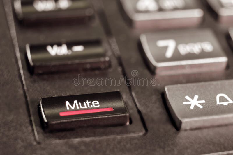 Button with Text Volume and Mute on a Landline Phone in the Office, Clo ...