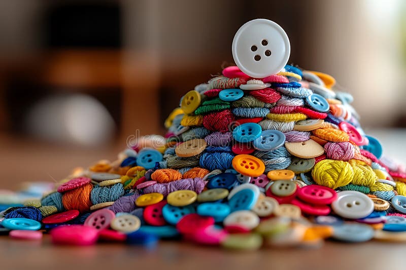 Button and Thread Pile on Table Stock Photo - Image of textile, buttons ...