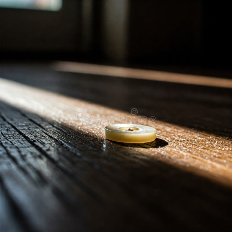A Button on a Wooden Floor in a Beam of Light. Stock Photo - Image of ...