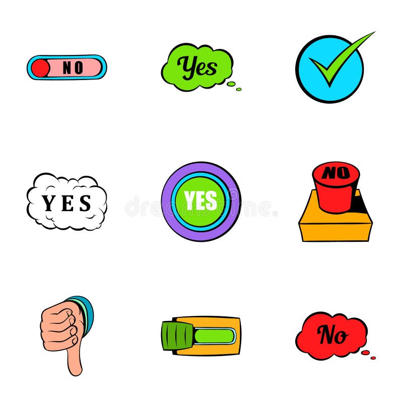 Button Yes Icons Set, Cartoon Style Stock Illustration - Illustration ...