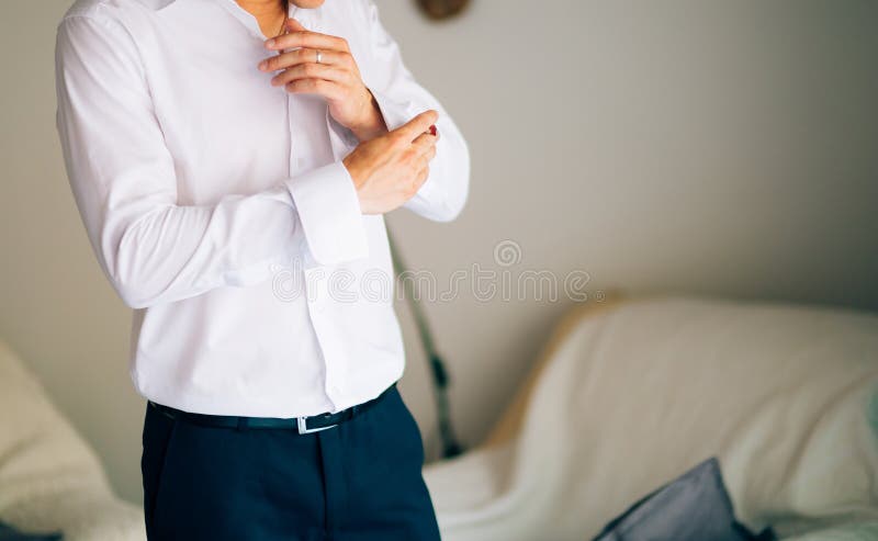 Buttoning Cuffs. the Groom Wears Cufflinks Stock Image - Image of dress ...