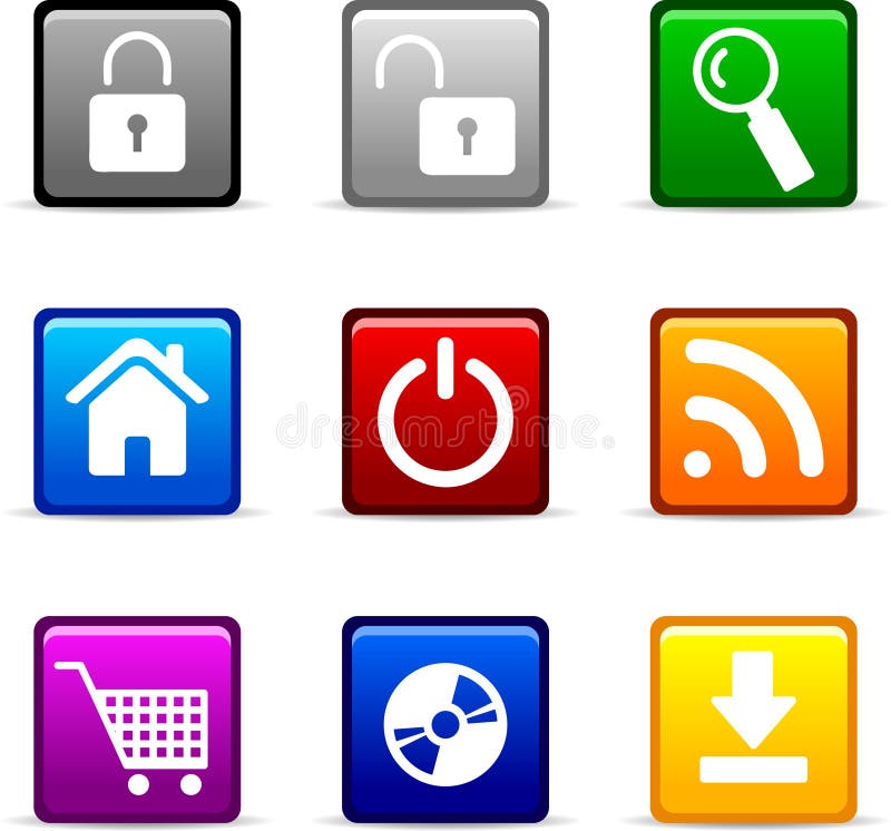 Vector Set of Flat Square Buttons with Office Stock Vector ...