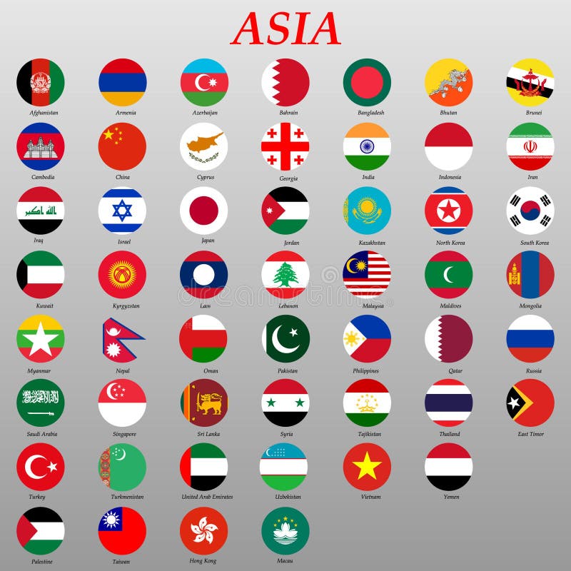 Set of Flags Asian Countries, All Asia Flag Stock Illustration ...