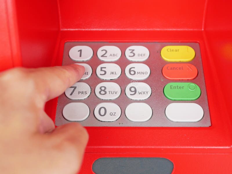 Buttons on an ATM Machine with a Finger about To Press a Passcode Stock ...