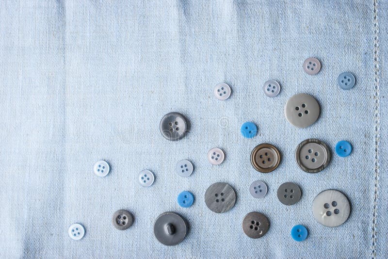 Buttons on the Blue Cloth Top View Stock Photo - Image of plastic, view ...