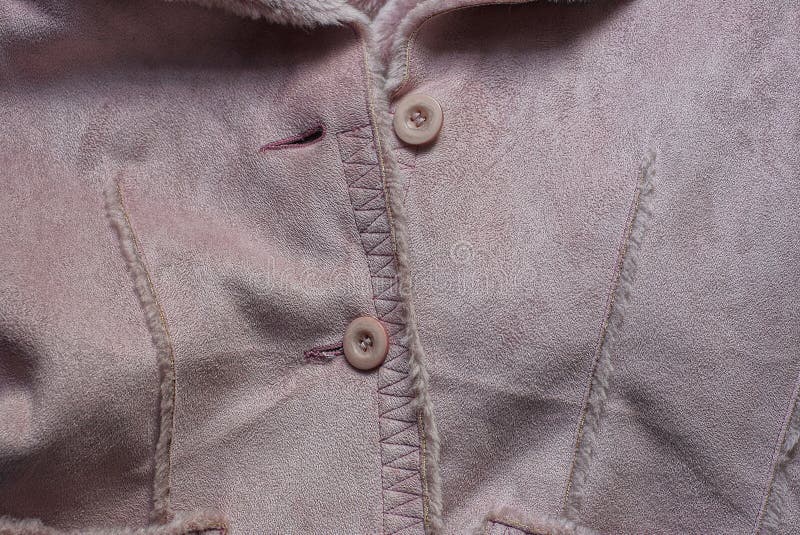 Buttons on a Brown Suede Winter Jacket with Fur Stock Image - Image of ...