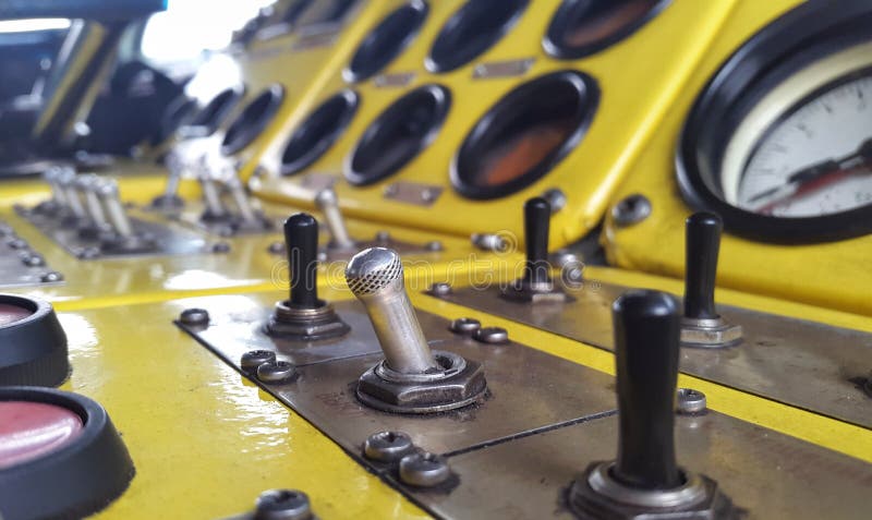 The Buttons and Controls.Yellow Control Panel Stock Image - Image of ...
