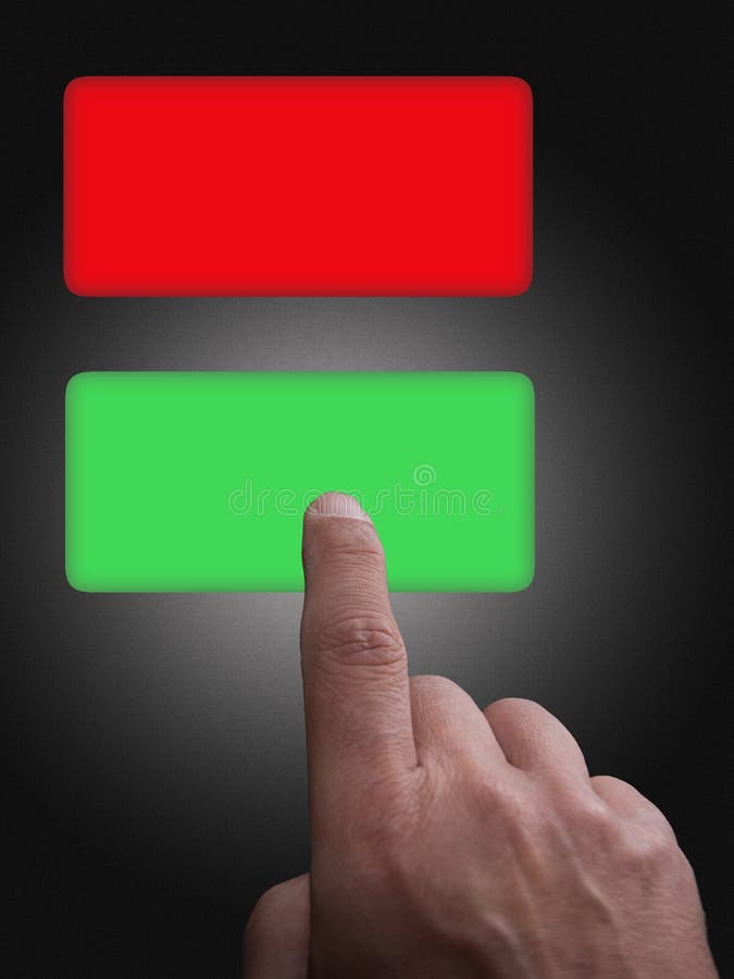 Buttons with Copy Space, Green and Red, and Finger Pointing, on a White ...