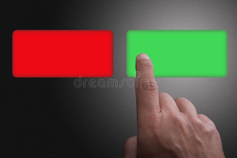Buttons with Copy Space, Green and Red, and Finger Pointing, on a Gray ...