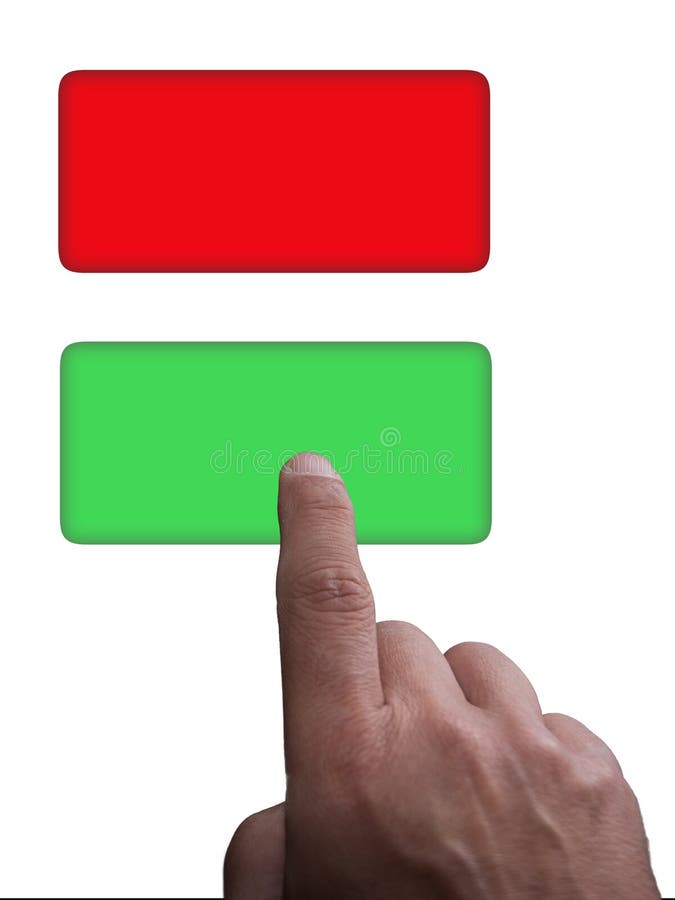 Buttons with Copy Space, Green and Red, and Finger Pointing, on a White ...