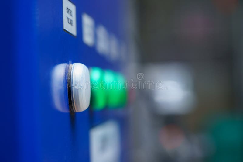 Buttons on a Factory Machine. Background with Selective Focus and Copy ...