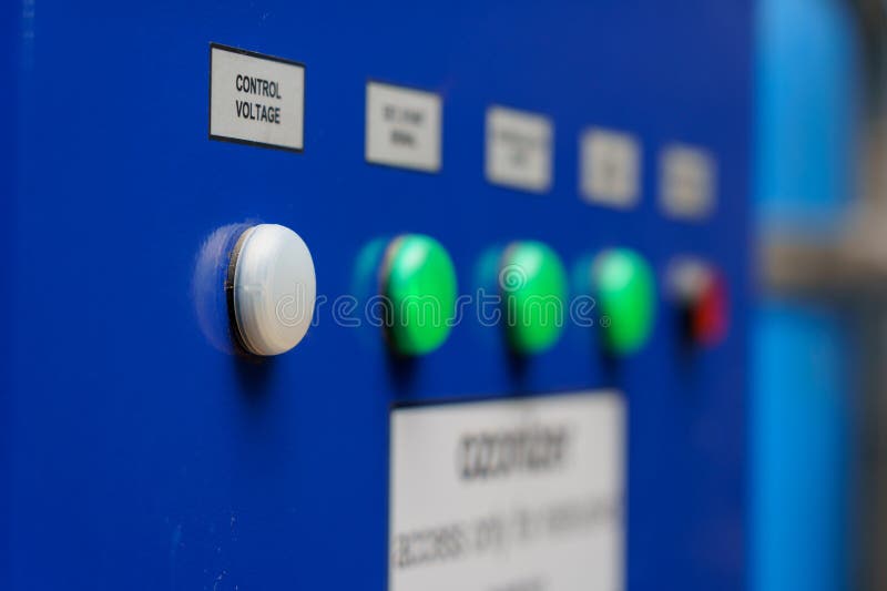 Buttons on a Factory Machine. Background with Selective Focus and Copy ...