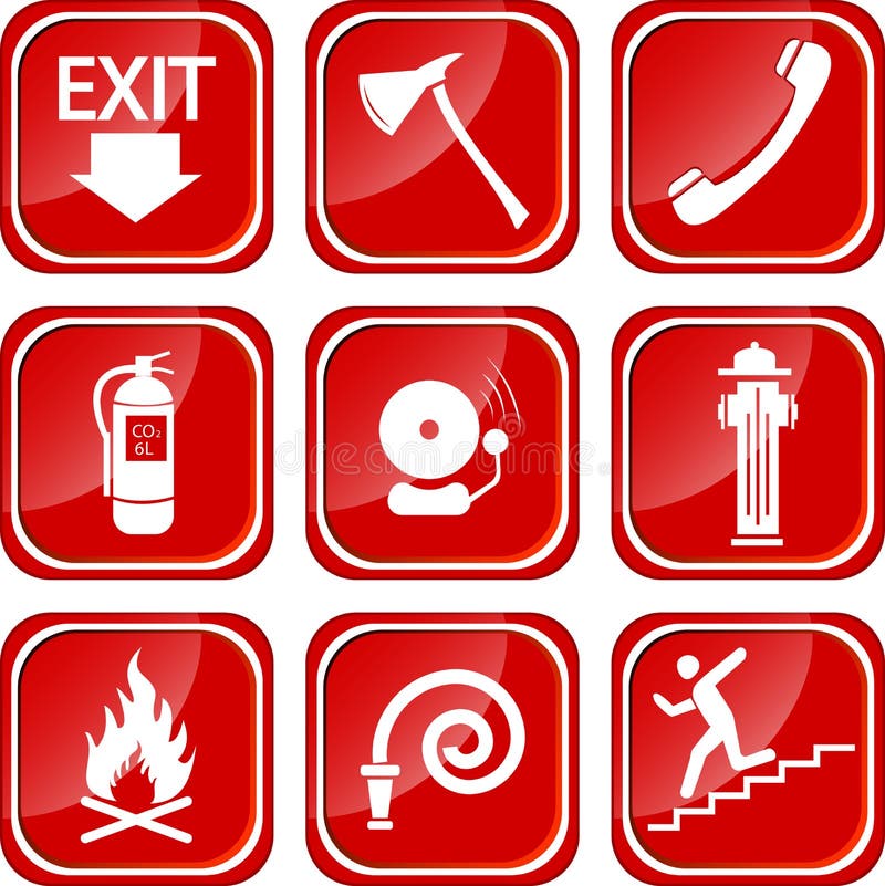 Buttons Fire Plan Icons, Exit and Fire Hose Indicators Stock Vector ...