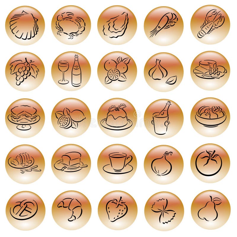 Buttons with food symbols stock vector. Illustration of cakes - 7325072