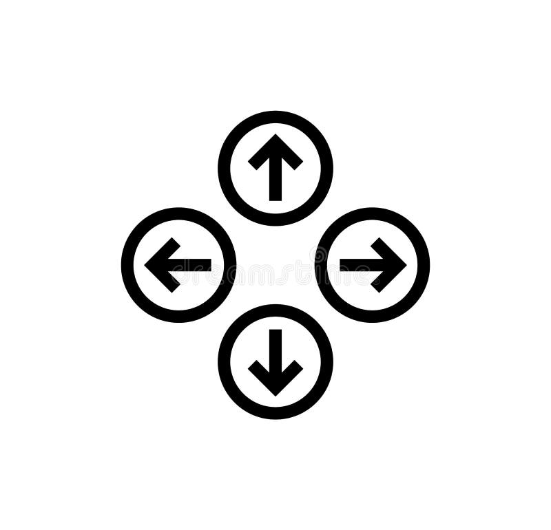 Buttons with Four Directions. Round Black Pictograms with Arrows Stock ...