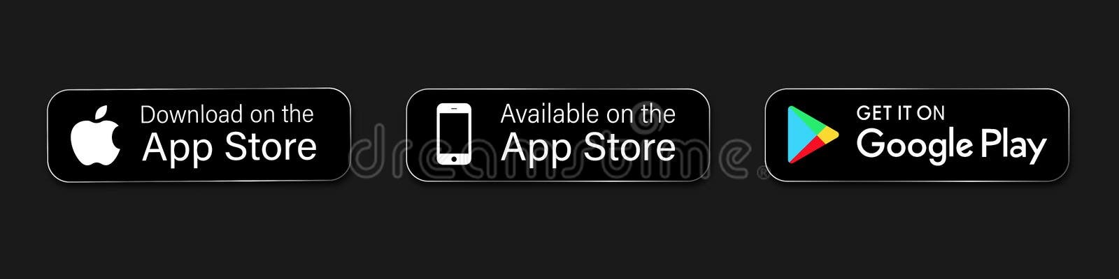 Buttons Google Play Store, Amazon App Store, Apple App Store, Download ...