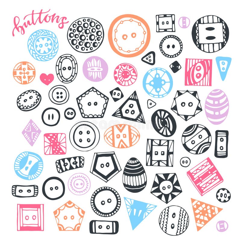 Buttons Hand Drawn Isolated Set. Vector Handmade Collection for Design ...