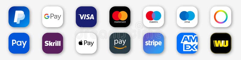 Buttons Icons of Popular Payment Systems. Buttons on Isolated ...