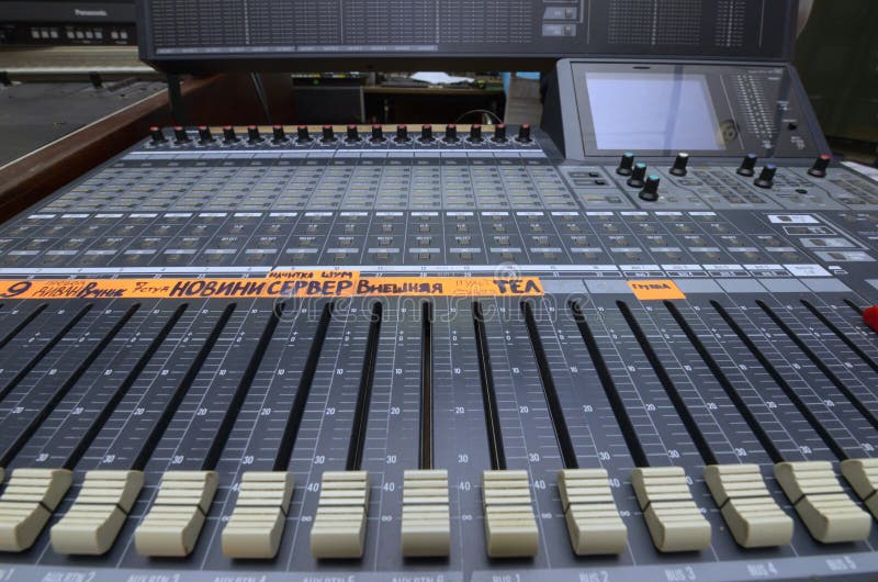 Buttons, Levels, Switches, Speaker Volume Control on an Audio Mixer ...