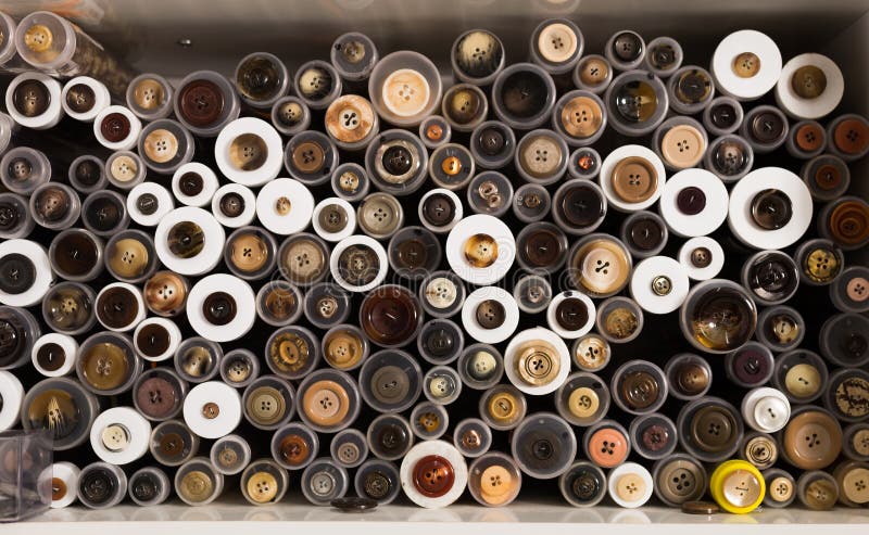 Buttons in Plastic Containers in Store Stock Image - Image of business ...
