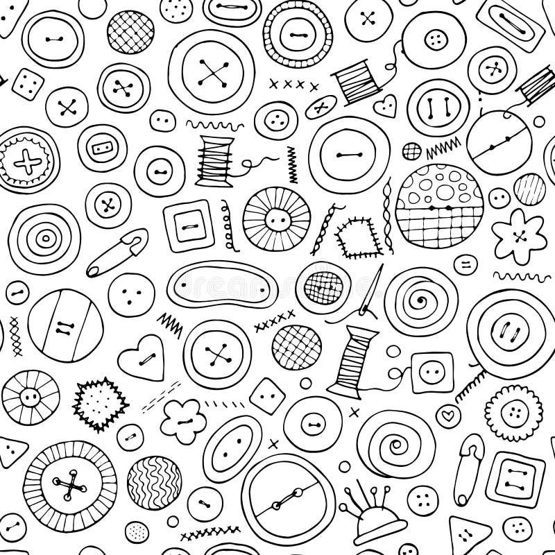 Sewing Buttons Design Set. Cartoon Free Hand Draw Doodle. Stock Vector ...