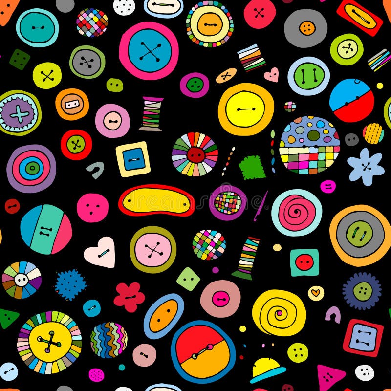 Sewing Buttons Design Set. Cartoon Free Hand Draw Doodle. Stock Vector ...