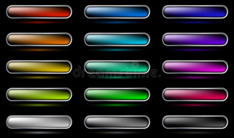 Web buttons set (on black) stock vector. Illustration of blue - 18887916