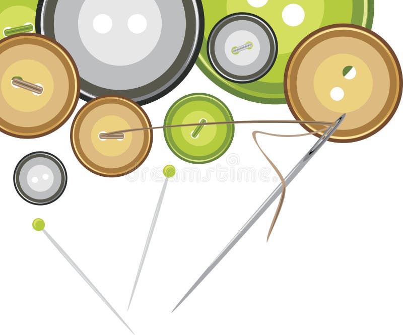 Buttons, Sewing Needle with Thread Stock Vector - Illustration of craft ...