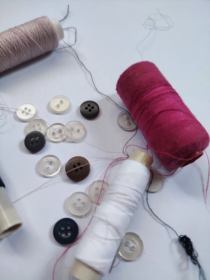 Buttons and Sewing Thread on White Background Stock Image - Image of ...