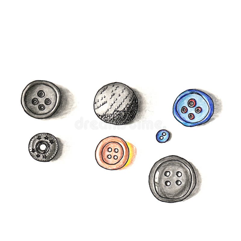Buttons Sketch, Pencil Drawing Stock Illustration - Illustration of ...