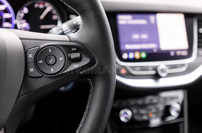 Buttons on Steering Wheel in a Car Stock Image - Image of technology ...