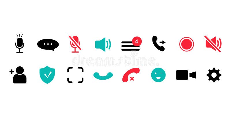 Buttons for Videocall, Video Conference Interface. Microphone, Chat ...
