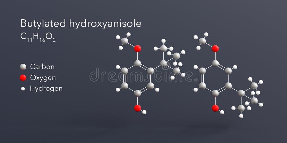 Butylated Hydroxyanisole Molecule 3d Rendering, Flat Molecular ...
