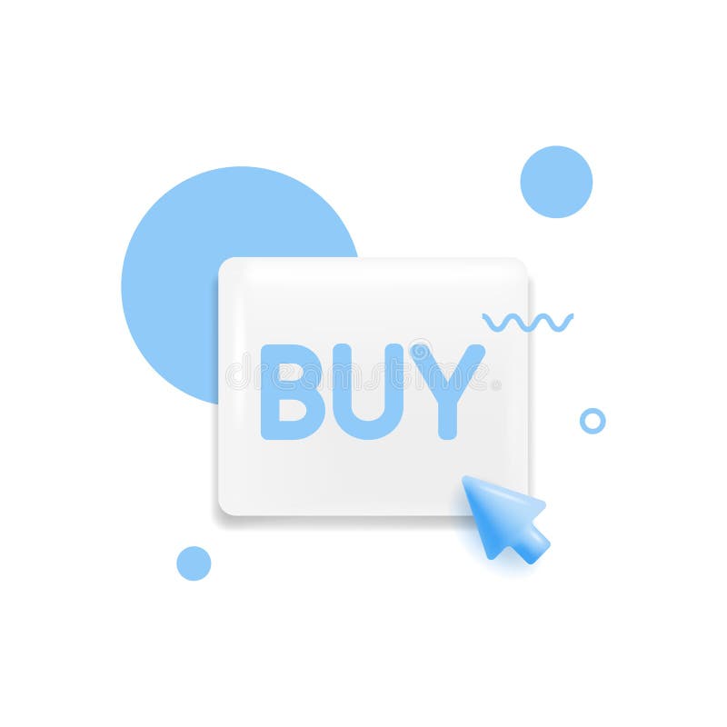 Buy Blue 3D Button in Flat Style Isolated on Yellow Background. Vector ...